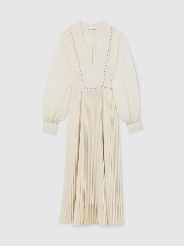 REISS Millie Stud-detail Pleated Midi Dress