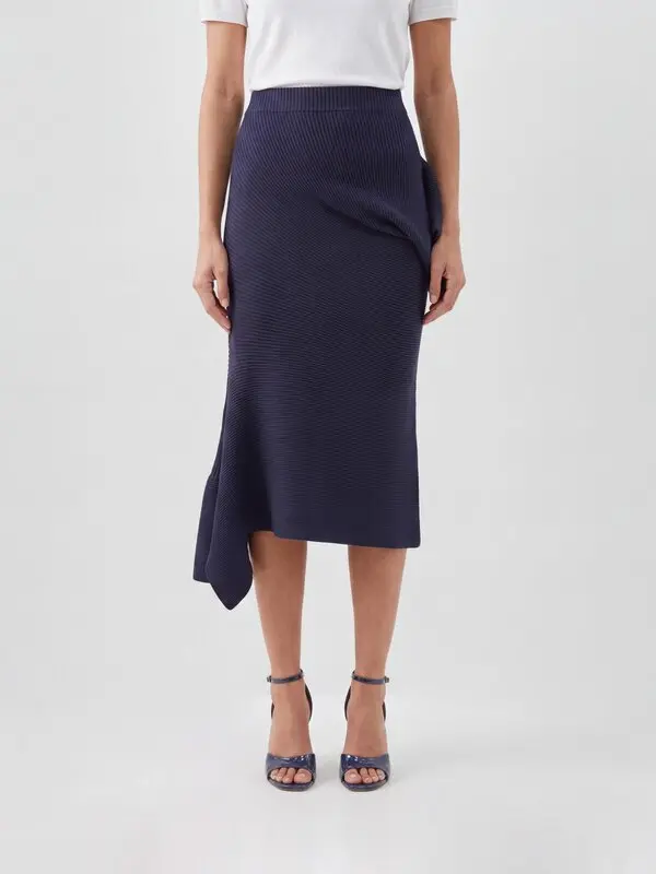 Issey Miyake Asymmetric Hem Crêpe Pencil Midi Skirt