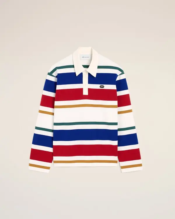 AMI Paris Multicolor Striped Cotton Polo With Patch Multicolor - White/blue/red