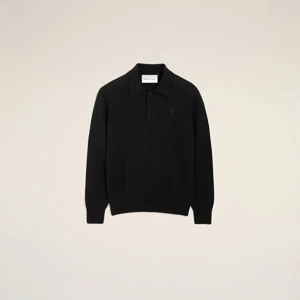 AMI Paris Black Wool Polo With De Coeur Black