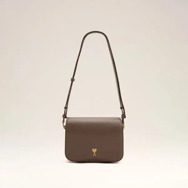 AMI Paris Cowhide Leather Shoulder Bag - Truffle