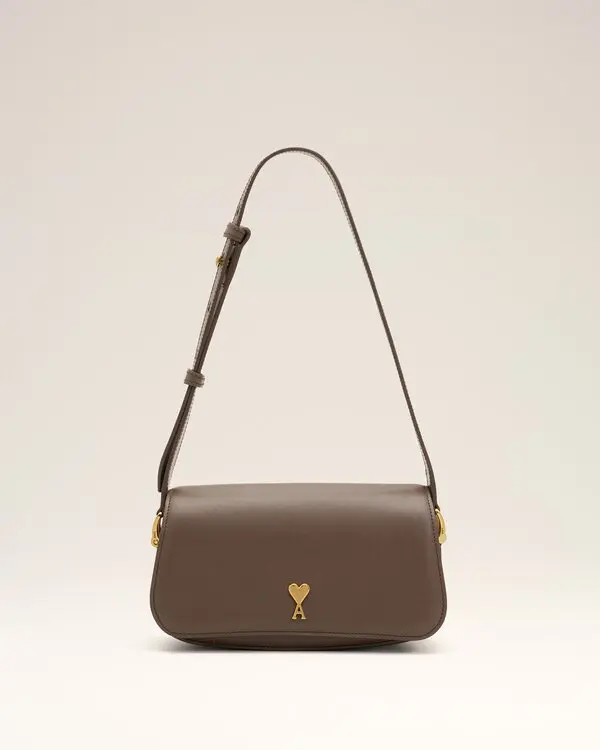 AMI Paris Brown Cowhide Leather Paris Paris Shoulder Bag Brown