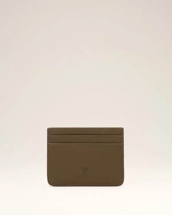 AMI Paris Brown Cowhide Leather Card Holder With De Coeur Brown