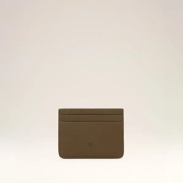 AMI Paris Brown Cowhide Leather Card Holder With De Coeur Brown