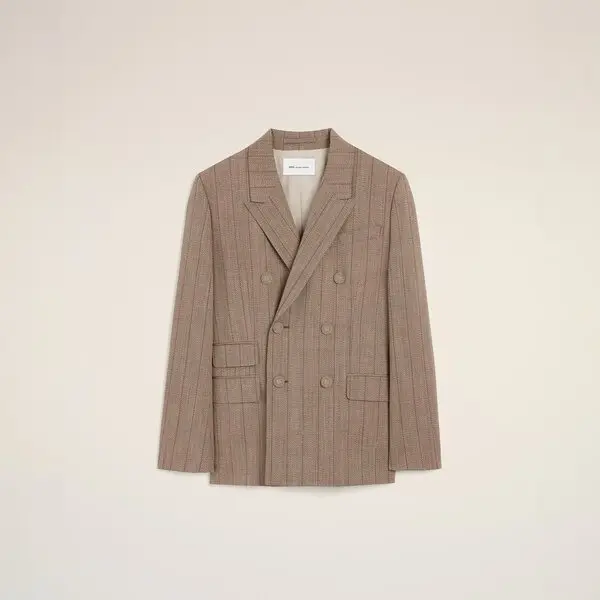 AMI Paris Brown Double Breasted Striped Wool Blazer Brown