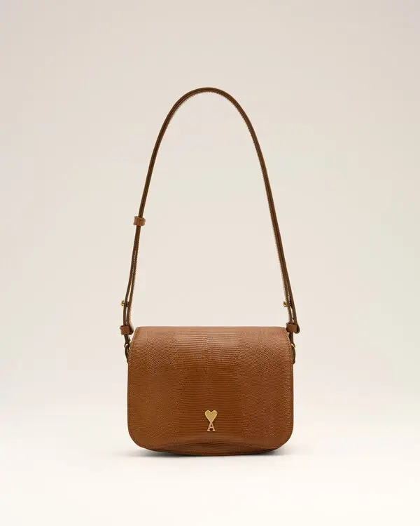AMI Paris Brown Lizard Embossed Cowhide Leather Paris Paris Bag Brown