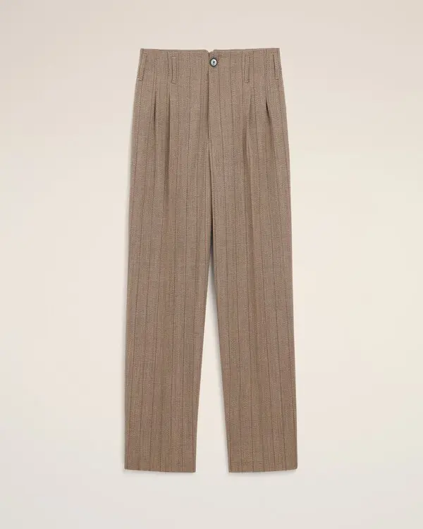 AMI Paris Wool Two-pleats Trousers - Choco Brown/ruby Red