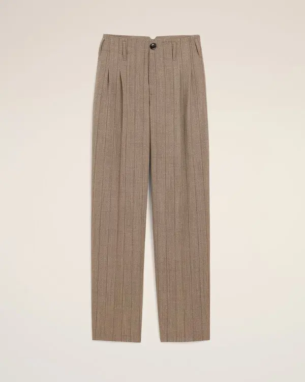 AMI Paris Brown Striped Wool Two-pleats Trousers Brown - Choco Brown/ruby Red