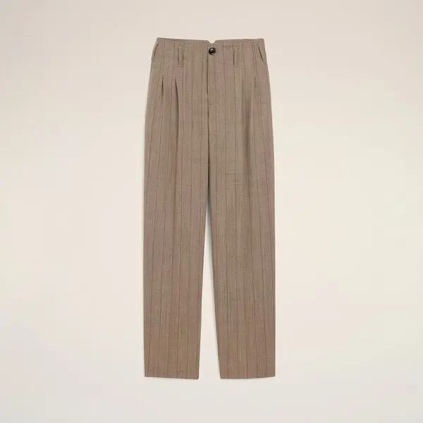 AMI Paris Brown Striped Wool Two-pleats Trousers Brown