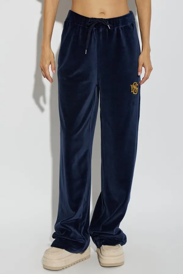 Stella McCartney Velour Trousers With Embroidered Logo