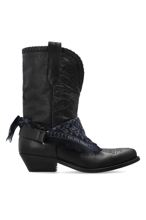 GOLDEN GOOSE Heeled Ankle Boots ‘wish Star Low With Threads And Stra - Black