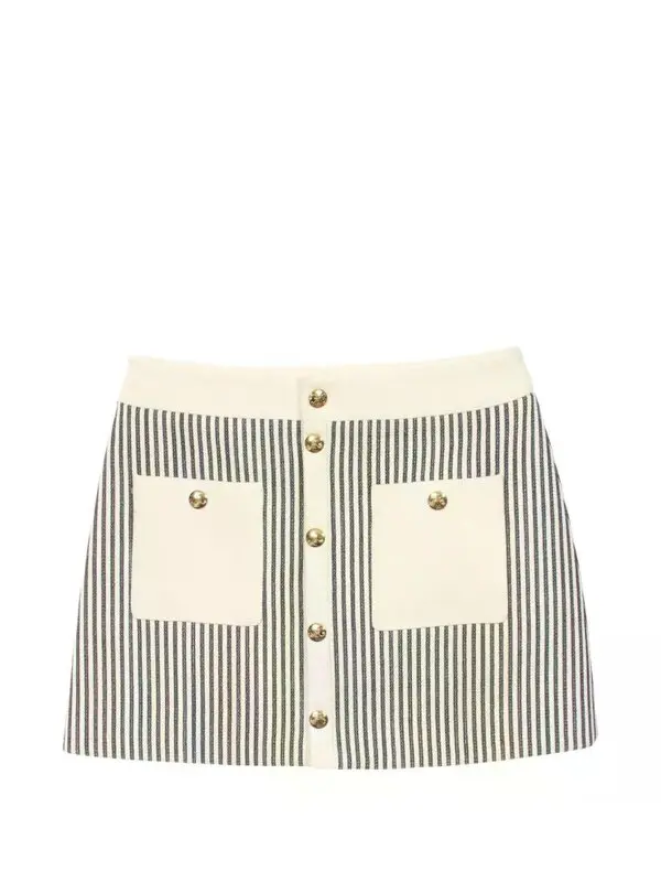 Celine 2010s Triomphe Button Striped Mini Skirt