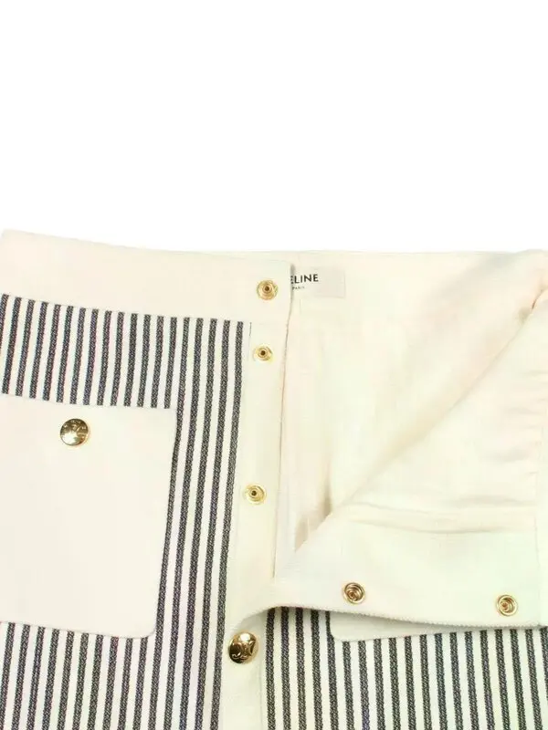 Celine 2010s Triomphe Button Striped Mini Skirt