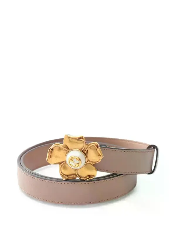 Gucci 2010s Flower Buckle Belt - Neutrals