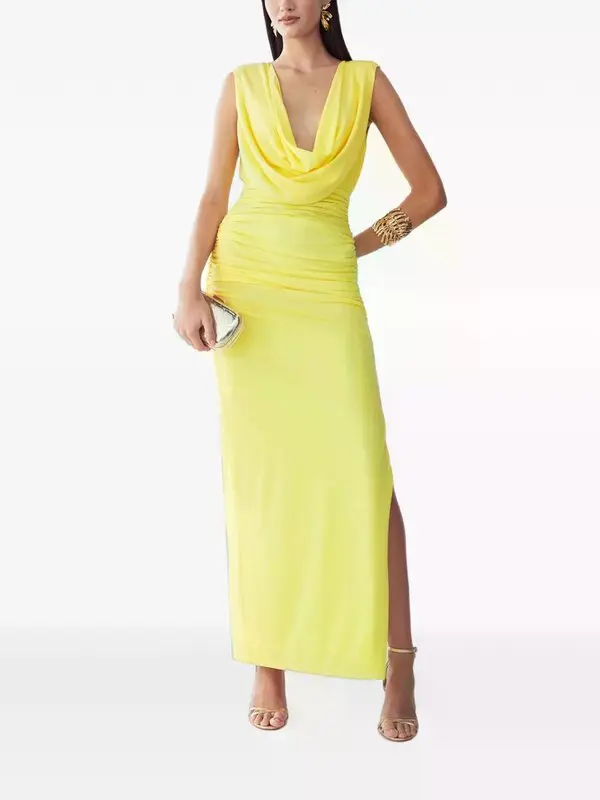 BWLDR Cowl Neck Ruched Maxi Dress
