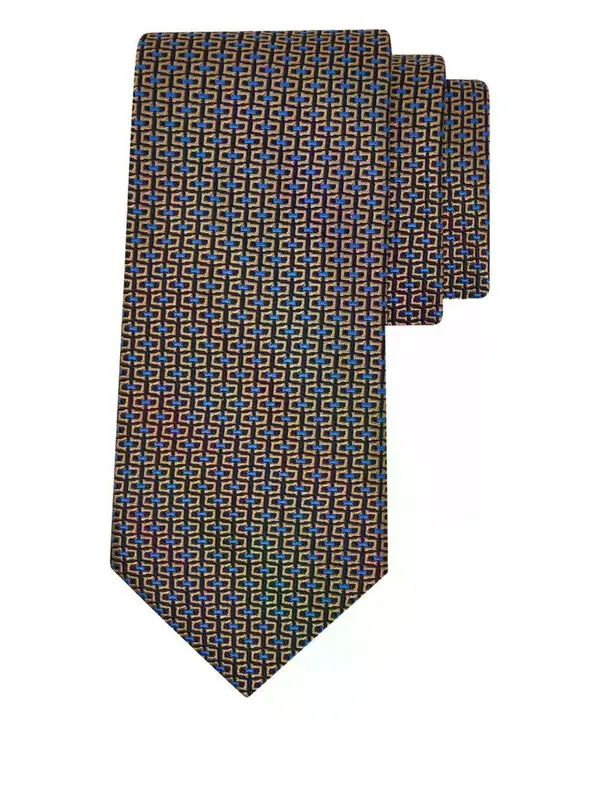 FERRAGAMO Jacquard Gancini Tie - Brown