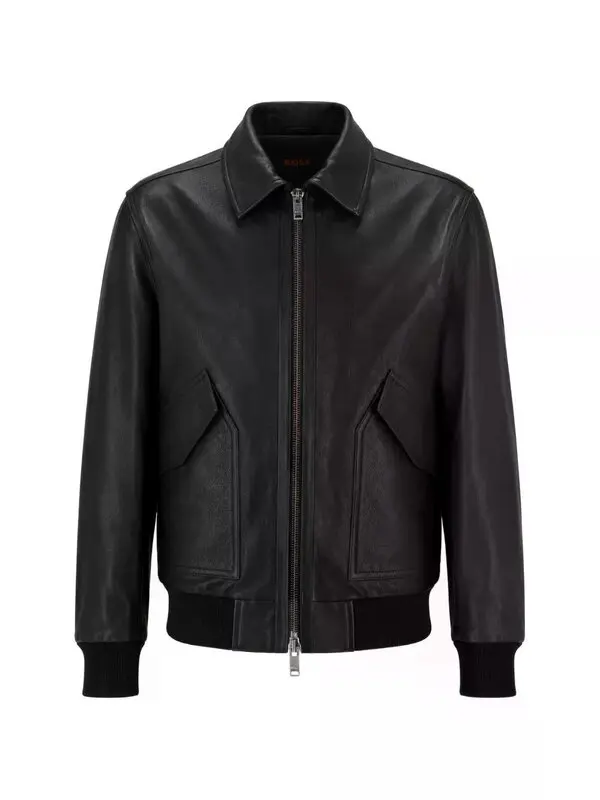 BOSS Leather Bomber Jacket - Black