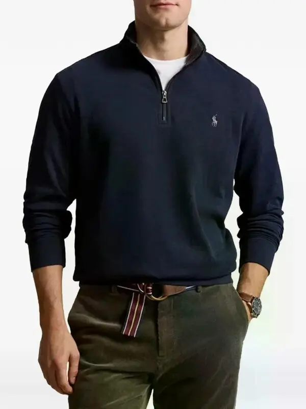 Polo Ralph Lauren Quarter-zip Knit Polo Shirt With Embroidered Logo - Blue