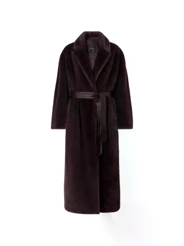 Pinko Long Faux-fur Coat With Belt - Brown