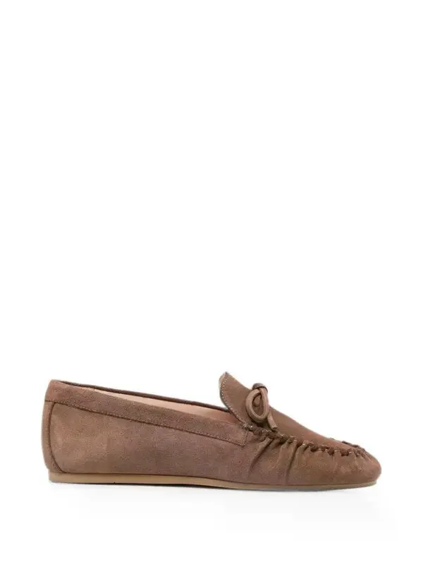 STUART WEITZMAN Suede Bow Embellishment Loafers - Brown