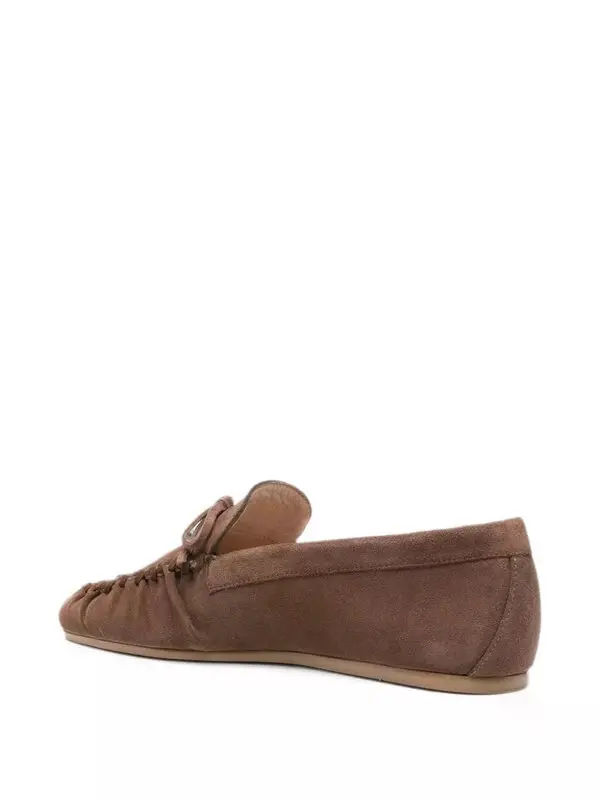 STUART WEITZMAN Suede Bow Embellishment Loafers - Brown