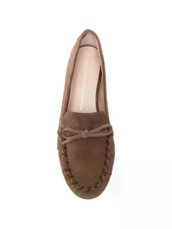 STUART WEITZMAN Suede Bow Embellishment Loafers - Brown