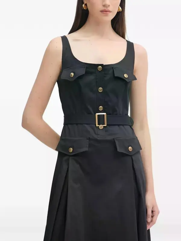 Luisa Spagnoli Round Neck Sleeveless Belted Midi Dress