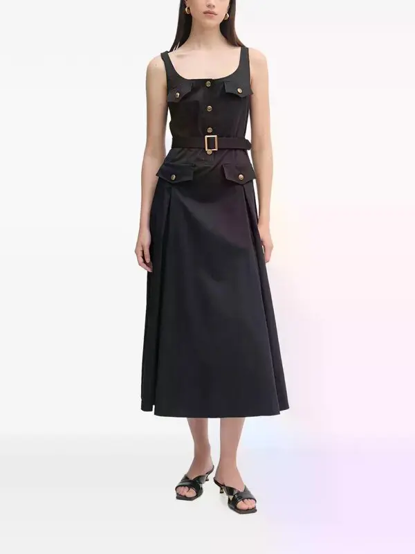 Luisa Spagnoli Round Neck Sleeveless Belted Midi Dress