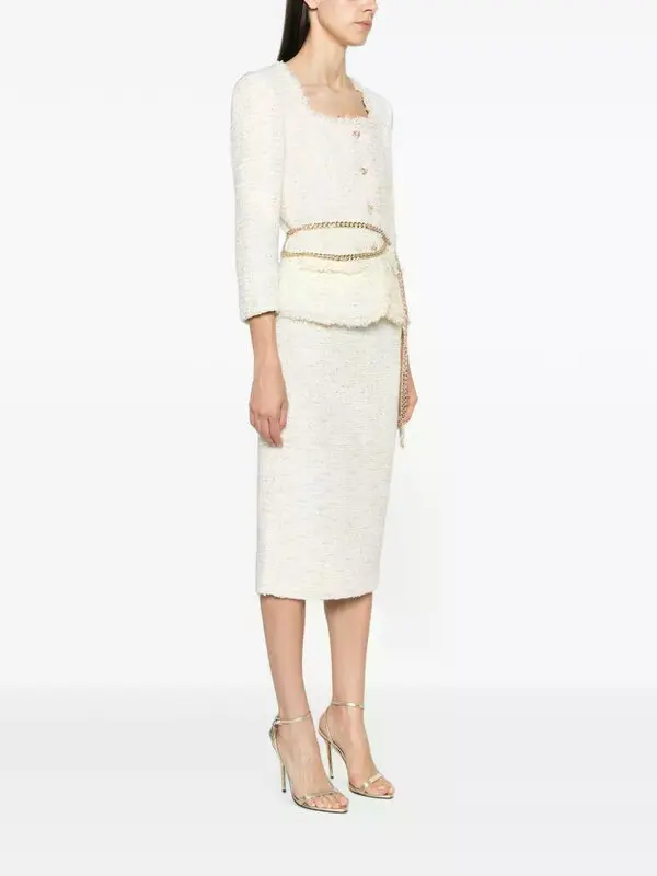 SELF-PORTRAIT Bouclé Midi Skirt And Jacket Set With Chain Belt