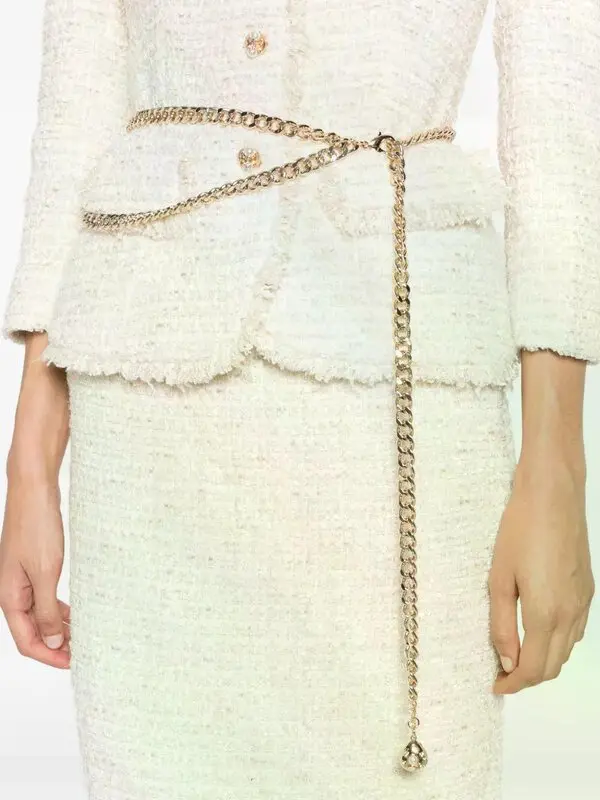 SELF-PORTRAIT Bouclé Midi Skirt And Jacket Set With Chain Belt