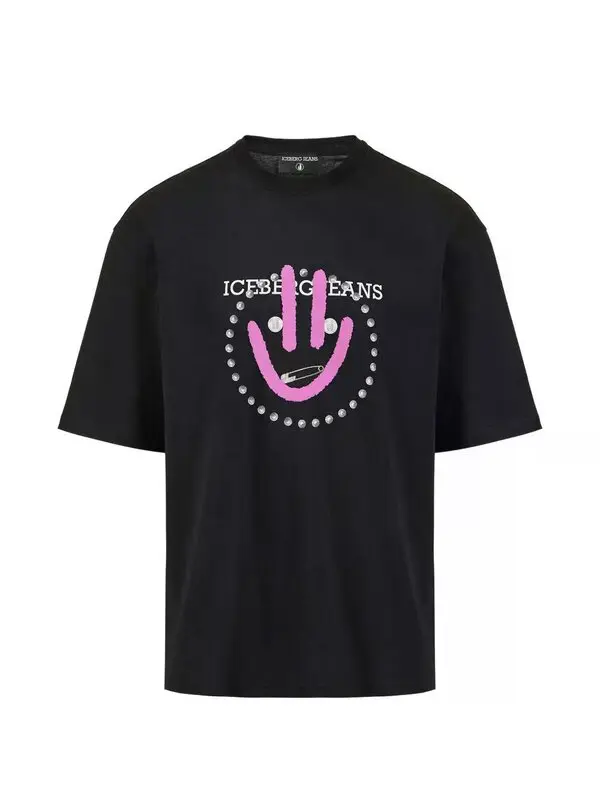 Iceberg Smile-print Cotton T-shirt - Black