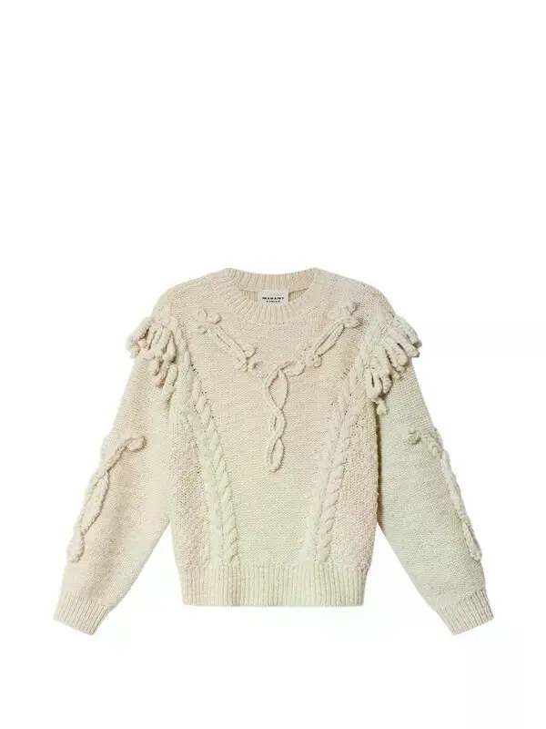 MARANT ETOILE Aran Knit Fringed Sweater - Neutrals