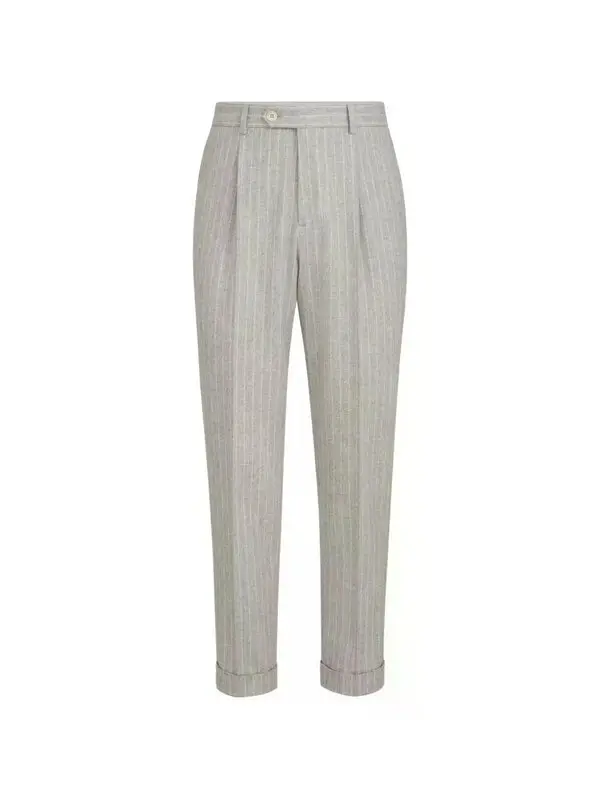 Brunello Cucinelli Virgin Wool And Cashmere Chalk Stripe Flannel Trousers With Pleat - Grey