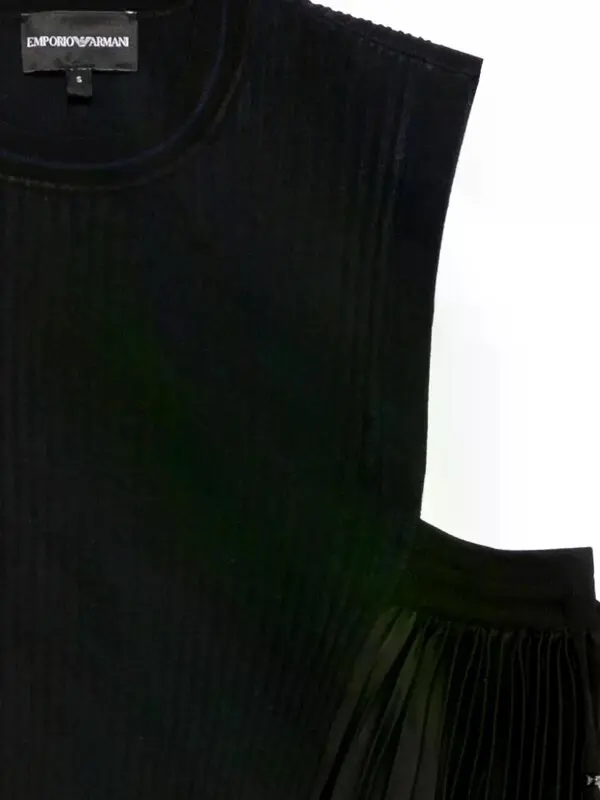 Emporio Armani Ribbed Knit Pleated Panel Sleeveless Top