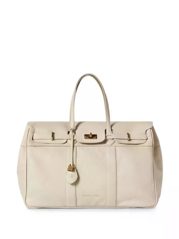 Brunello Cucinelli Explorer Travel Bag In Deerskin - Neutrals