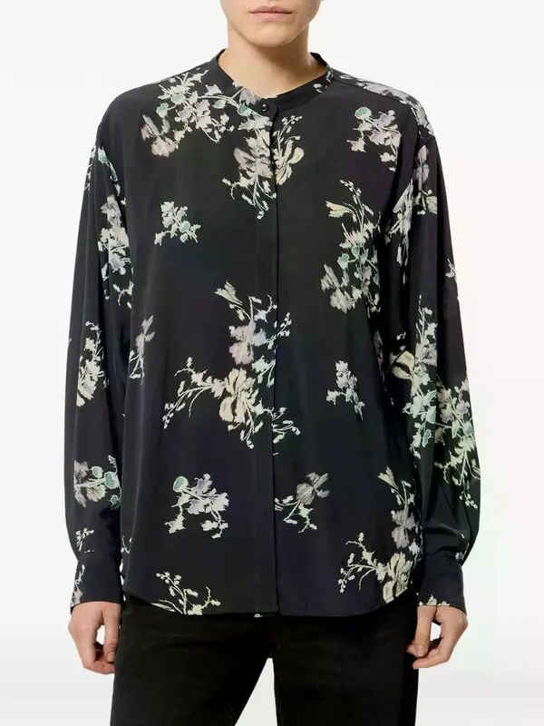 MARANT ETOILE Floral Print Pleated Shoulder Shirt - Black