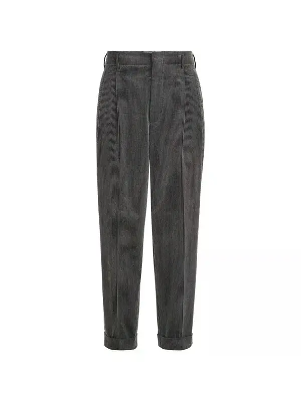 Brunello Cucinelli Frosted Cotton Corduroy Trousers With Double Pleats - Grey