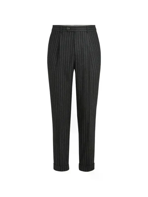 Brunello Cucinelli Virgin Wool And Cashmere Chalk Stripe Flannel Trousers With Pleat - Grey