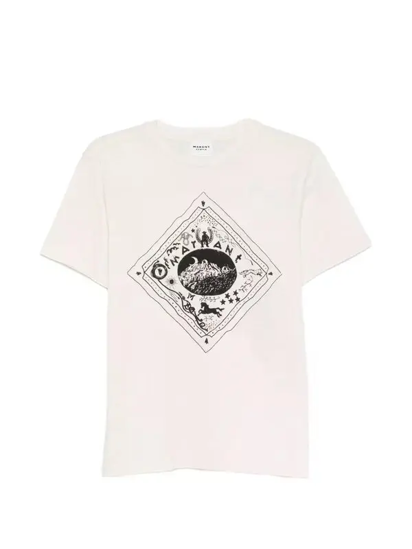 MARANT ETOILE Graphic Print Slub Texture T-shirt - Neutrals