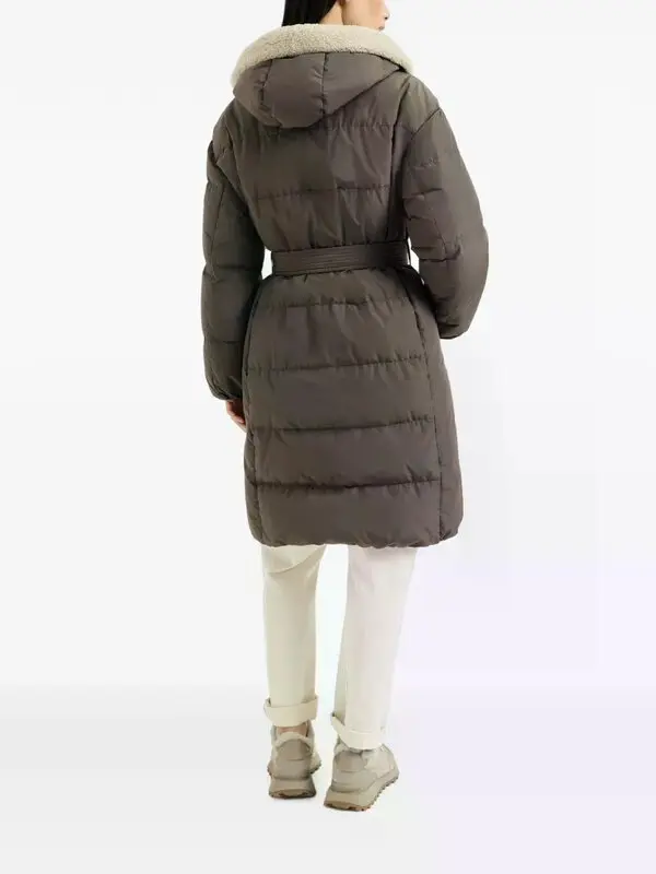 Brunello Cucinelli Techno Cotton Taffeta Down Coat With Shearling Inserts And Shiny Zipper Pull