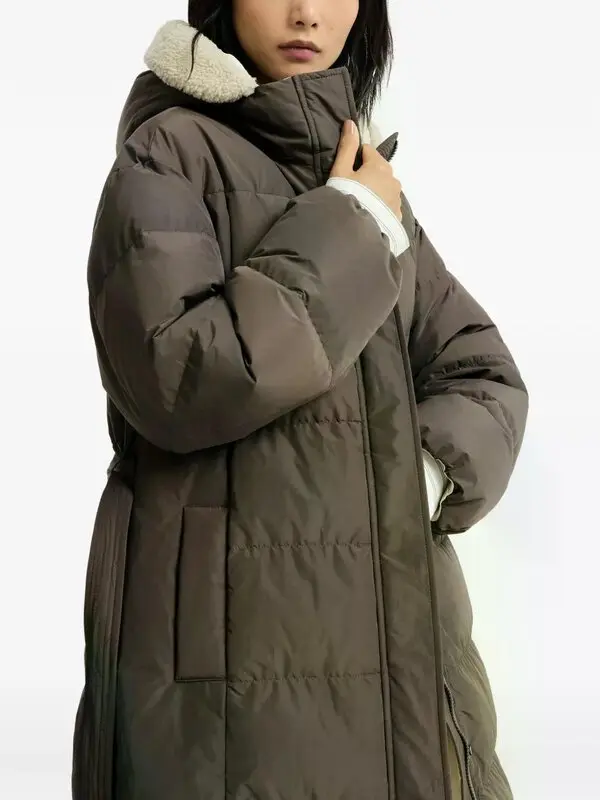 Brunello Cucinelli Techno Cotton Taffeta Down Coat With Shearling Inserts And Shiny Zipper Pull