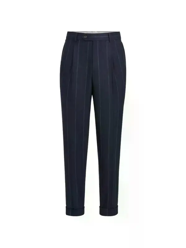 Brunello Cucinelli Cashmere And Virgin Wool Multistripe Twill Trousers With Pleat - Blue