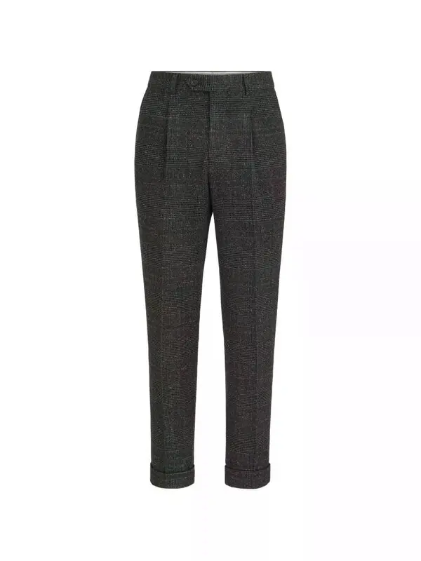 Brunello Cucinelli Silk, Wool And Cashmere Prince Of Wales Flannel Trousers With Pleat - Grey