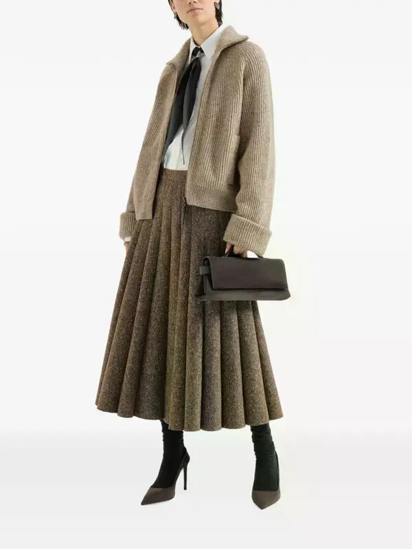 Brunello Cucinelli Sparkling Cashmere, Mohair And Wool Ribbed Cardigan With Shiny Zipper Pull - Neutrals