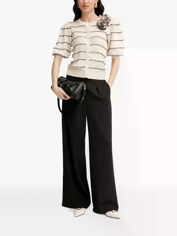 Luisa Spagnoli Comuni Ruffled Floral-appliqué Cardigan - Neutrals