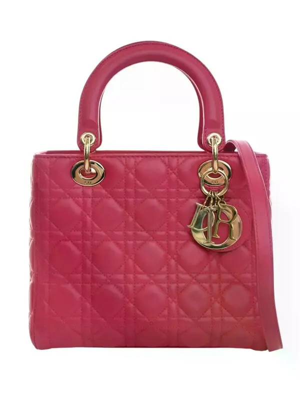 Dior 2014 Medium Lambskin Cannage Lady Satchel - Pink