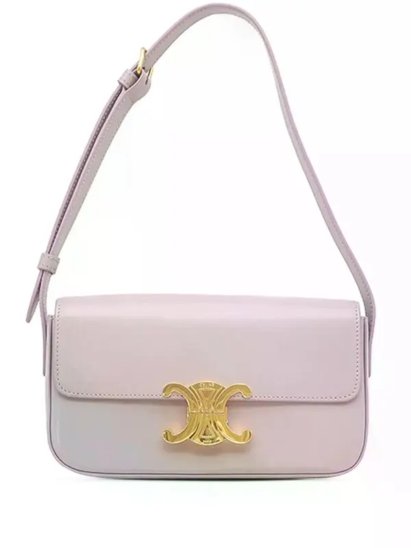 Celine Shiny Calfskin Triomphe Claude Shoulder Bag - Purple