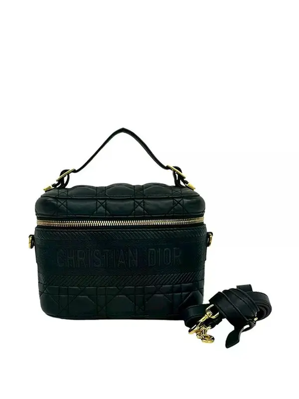 Dior 2000-2026 Small Lambskin Cannage Diortravel Vanity Case Satchel - Black