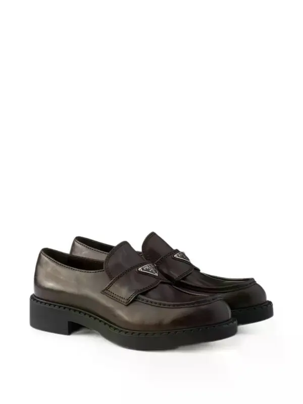 Prada Chocolate Aged Leather Loafers - Brown