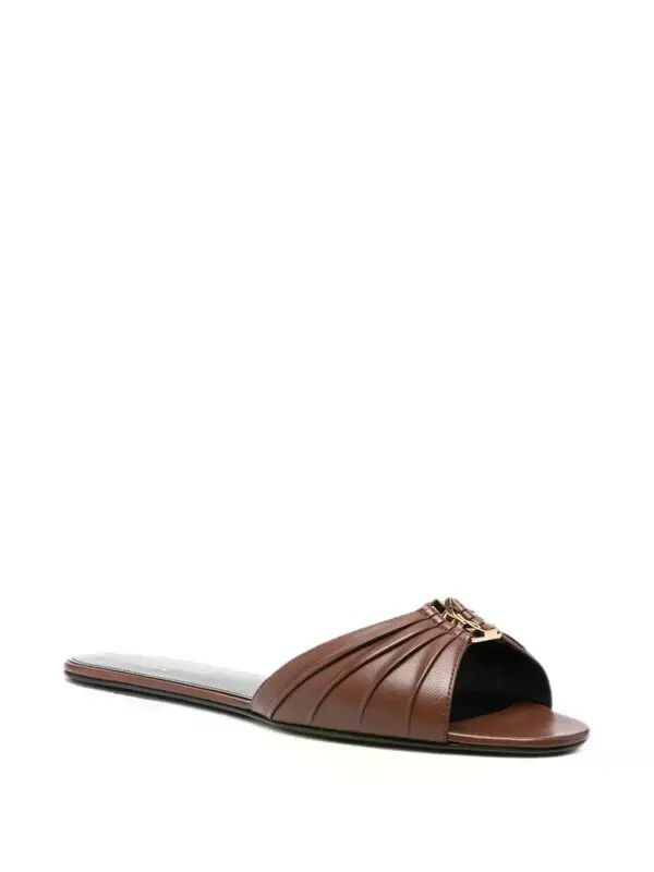 Saint Laurent Cassandra Ruched Leather Sandals - Brown